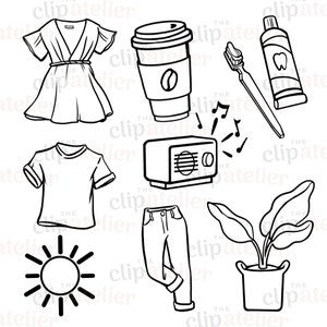 Morning Routine Line Art Clipart: Hand-drawn Planner PNG Images ...