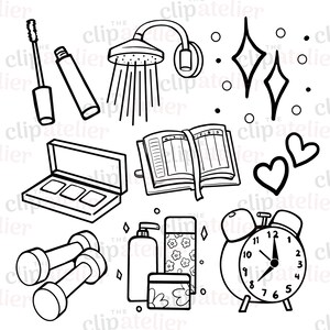 Morning Routine Line Art Clipart: Hand-drawn Planner PNG Images ...