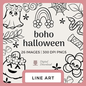 Boho Halloween Line Art | Hand-drawn Clipart Images | Spooky Cute ...