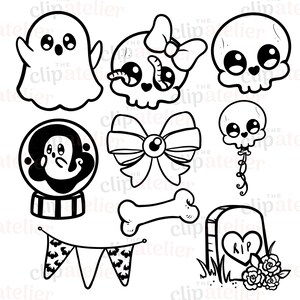Cute Halloween Line Art | Hand-drawn Clipart Images | Spooky Cute ...