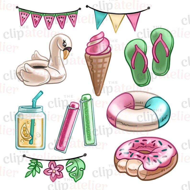 Pool Party Clipart Illustrations | Summer PNG Download | Pool Graphic ...