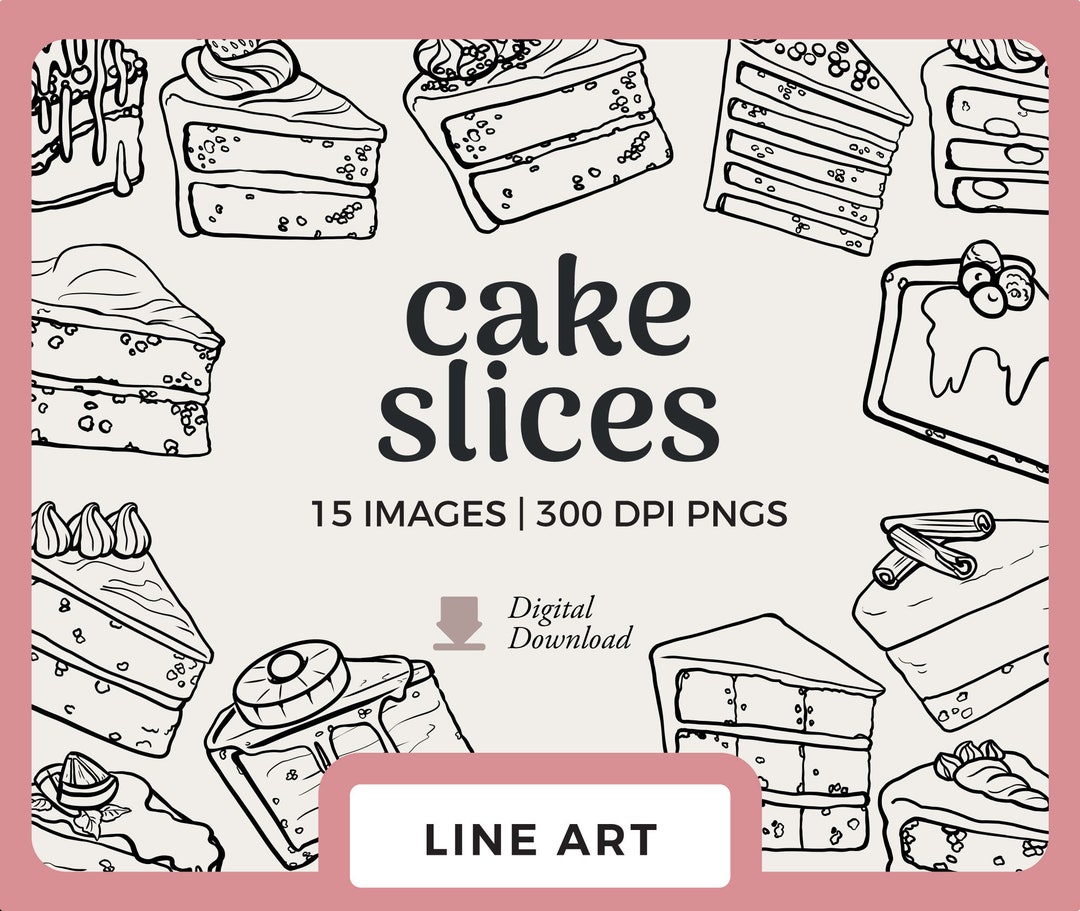 Cake Slices Line Art | Hand-drawn Clipart Images | Digital Stamps and ...