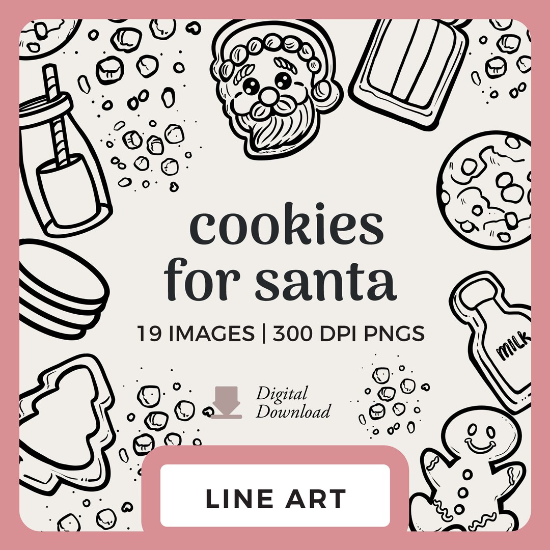 Christmas Cookies Line Art: Sugar Cookies & Milk Drawings (digital ...