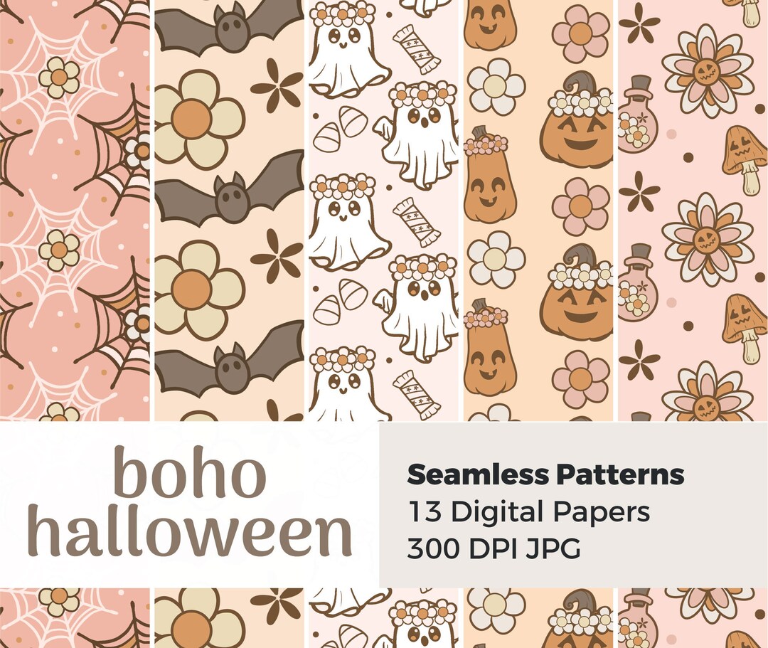 Boho Halloween Digital Paper Pack: Spooky Kawaii Seamless Patterns ...