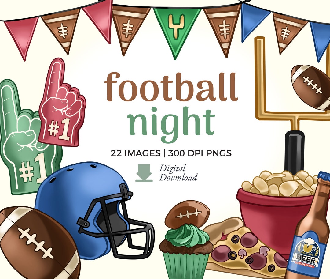 Football Party Clipart: Helmet, Pizza, Beer Graphics (PNG Download) - Etsy