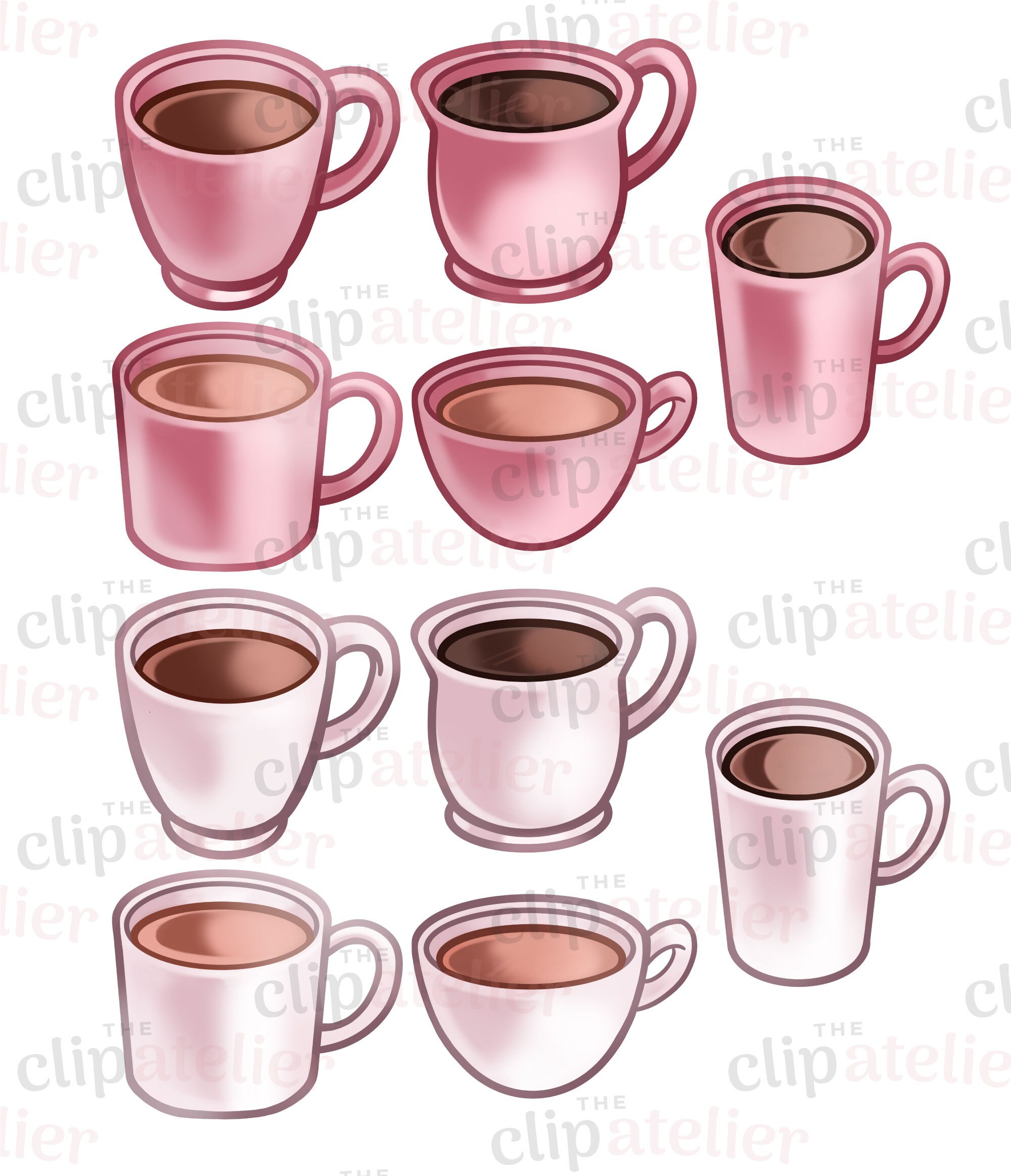 Coffee Mugs Clipart Illustrations Coffee Time PNG Digital Download Mugs ...