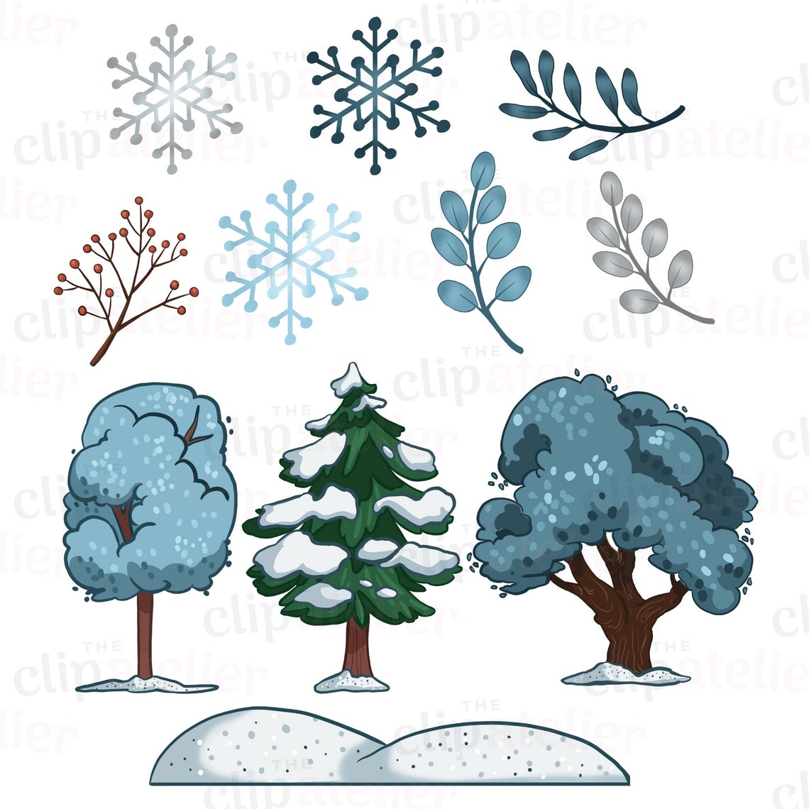 Winter Forest Animals Clipart Illustrations Snowy Woodland - Etsy