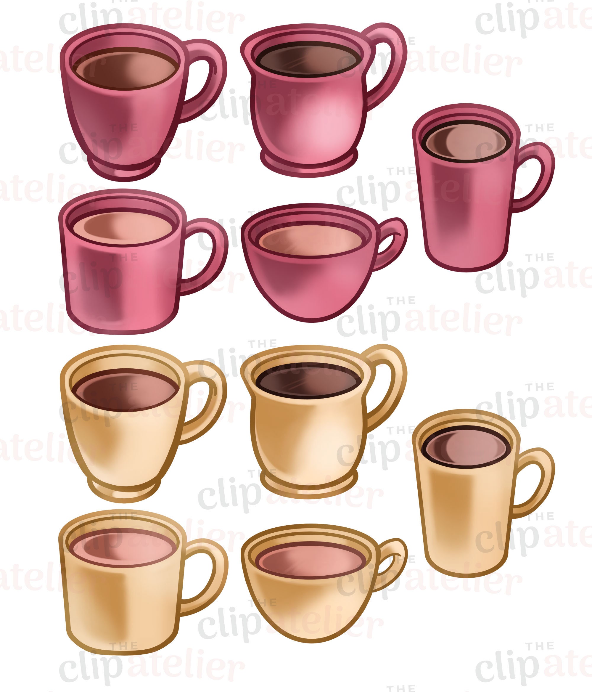Coffee Mugs Clipart Illustrations Coffee Time PNG Digital Download Mugs ...