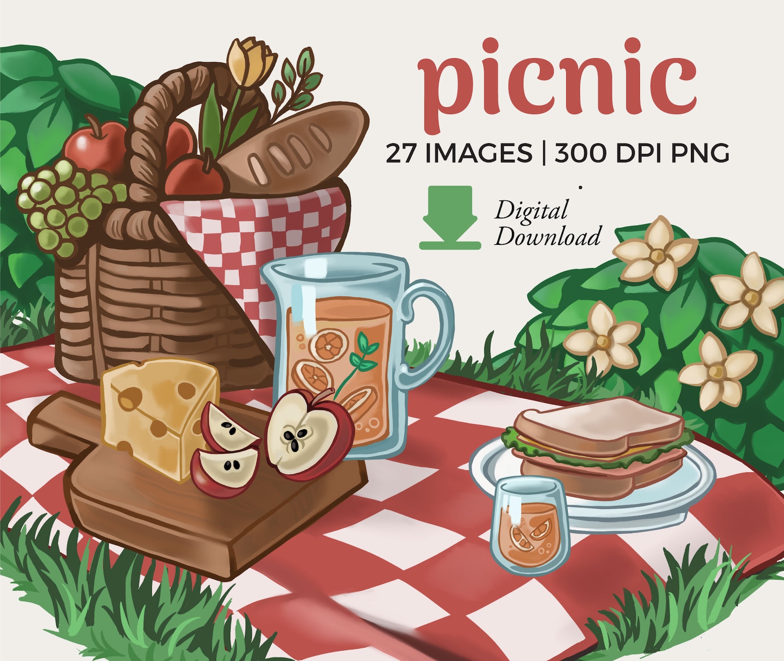 Picnic Clipart Illustrations | Summer Picnic Digital Download | Food ...