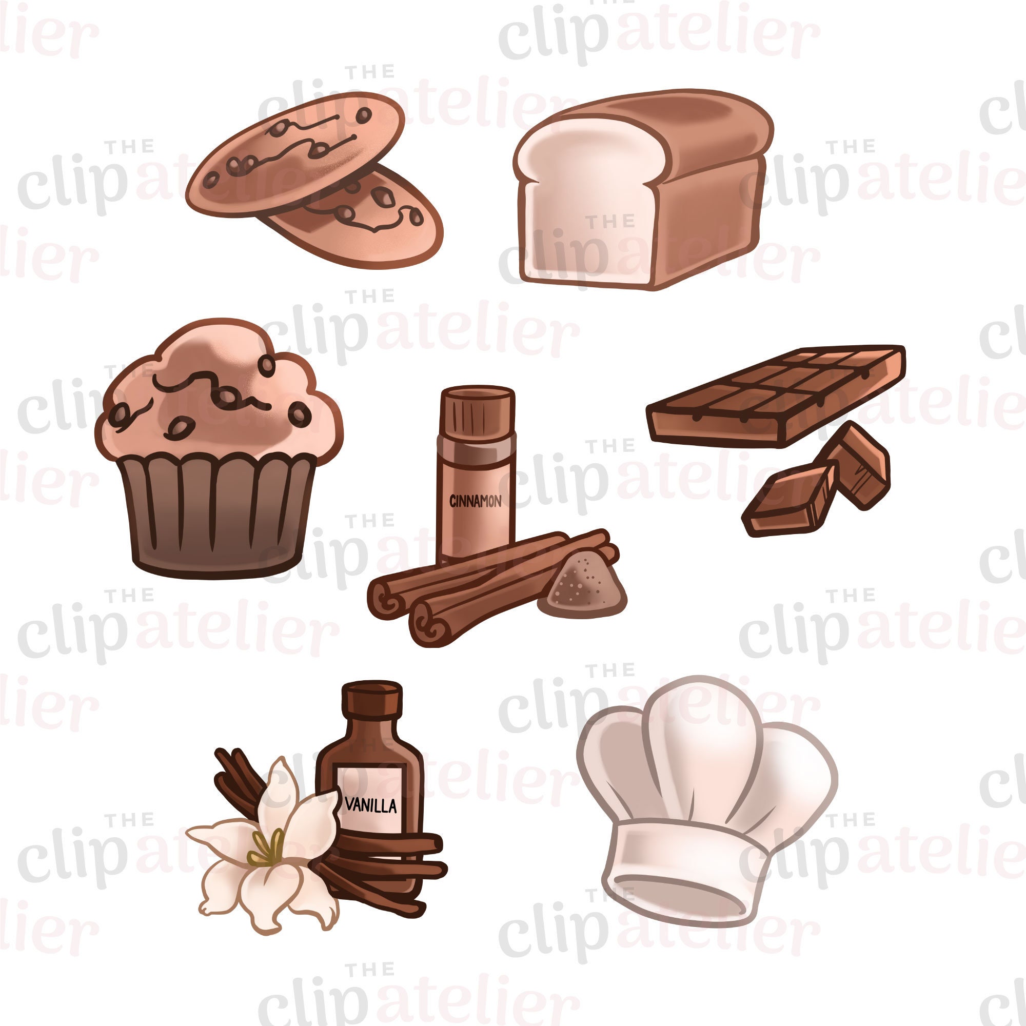 Baking Clipart Illustrations: Bakery Ingredients PNG Images (digital ...