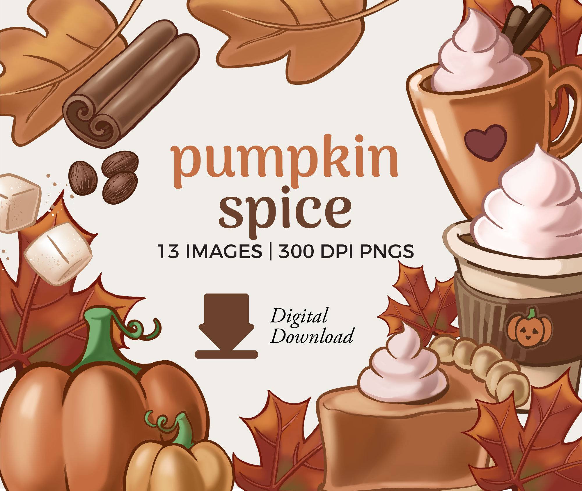 Pumpkin Spice Clipart Illustrations Autumn Clip Art Instant - Etsy UK