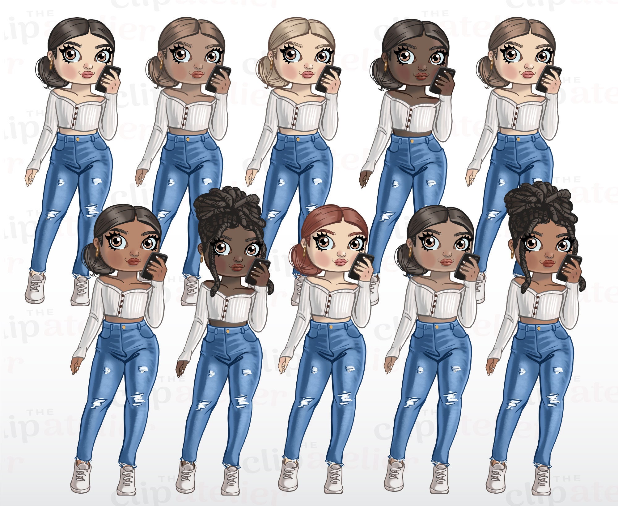 Ripped Denim Jeans Fashion Girl Clipart Chibi Fashion Girl Clipart ...
