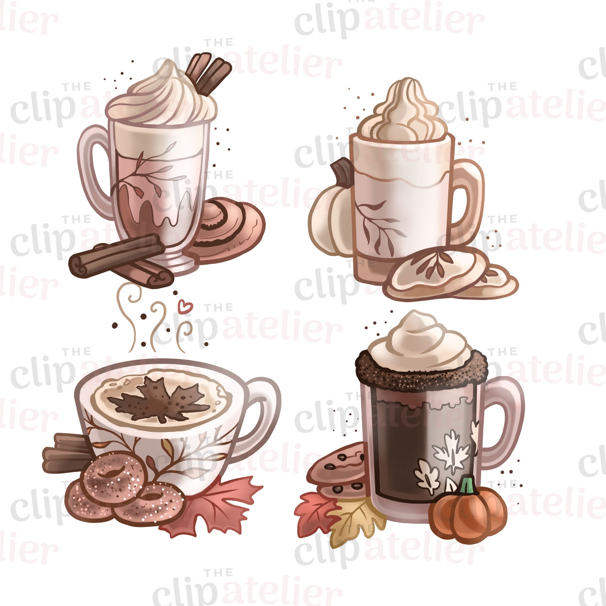 Fall Drinks Clipart Illustrations Autumn Coffee PNG Instant Download ...