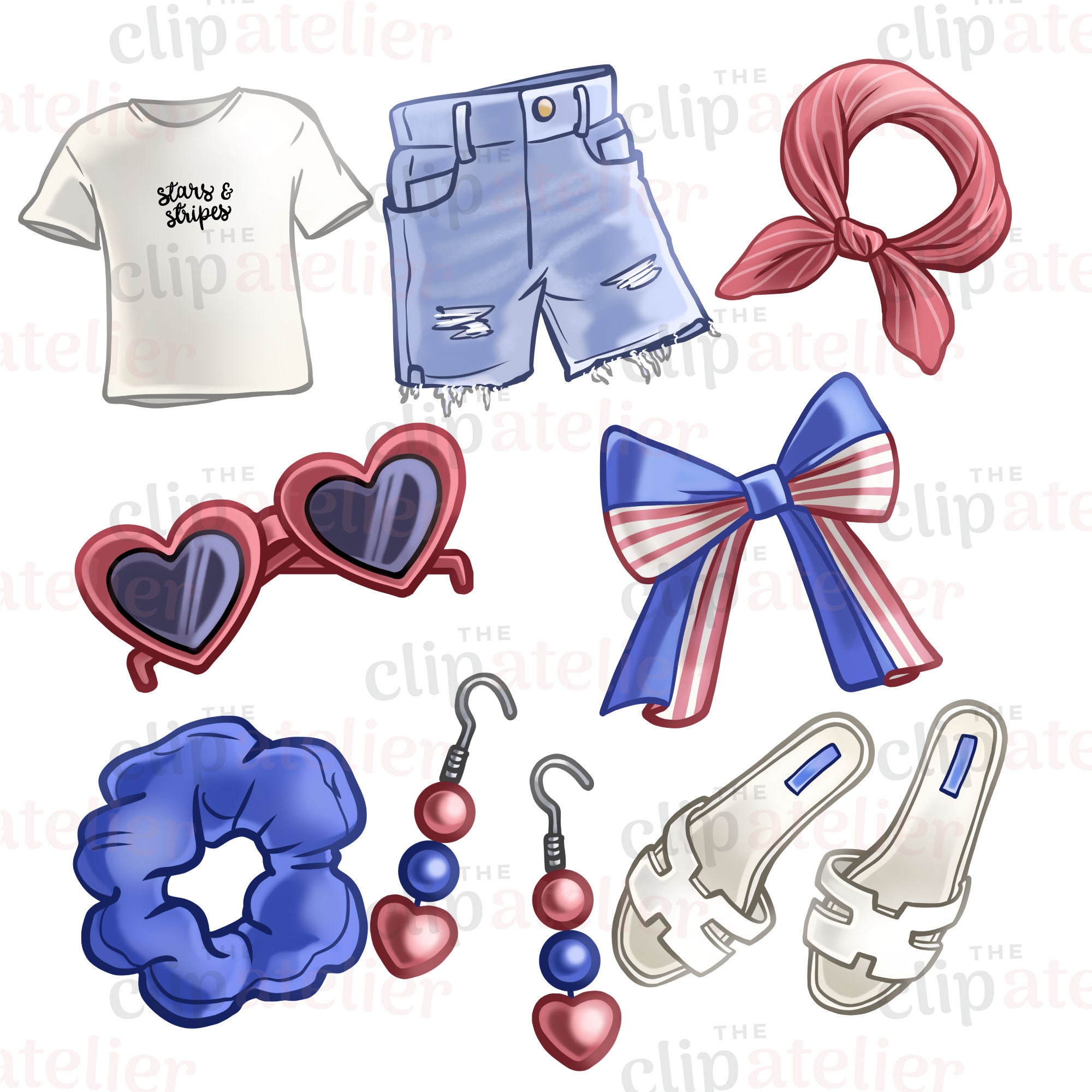 Fourth of July Fashion Clipart Illustrations Red, White and Blue Flat ...