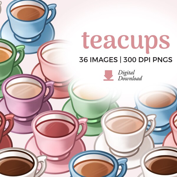 Rainbow Tea Cup Clipart - Etsy