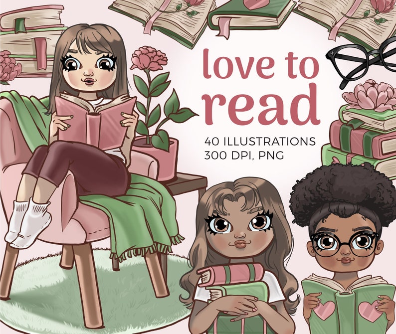 Books Planner Doll Clipart Book Lover Clipart Download Reading Fashion ...