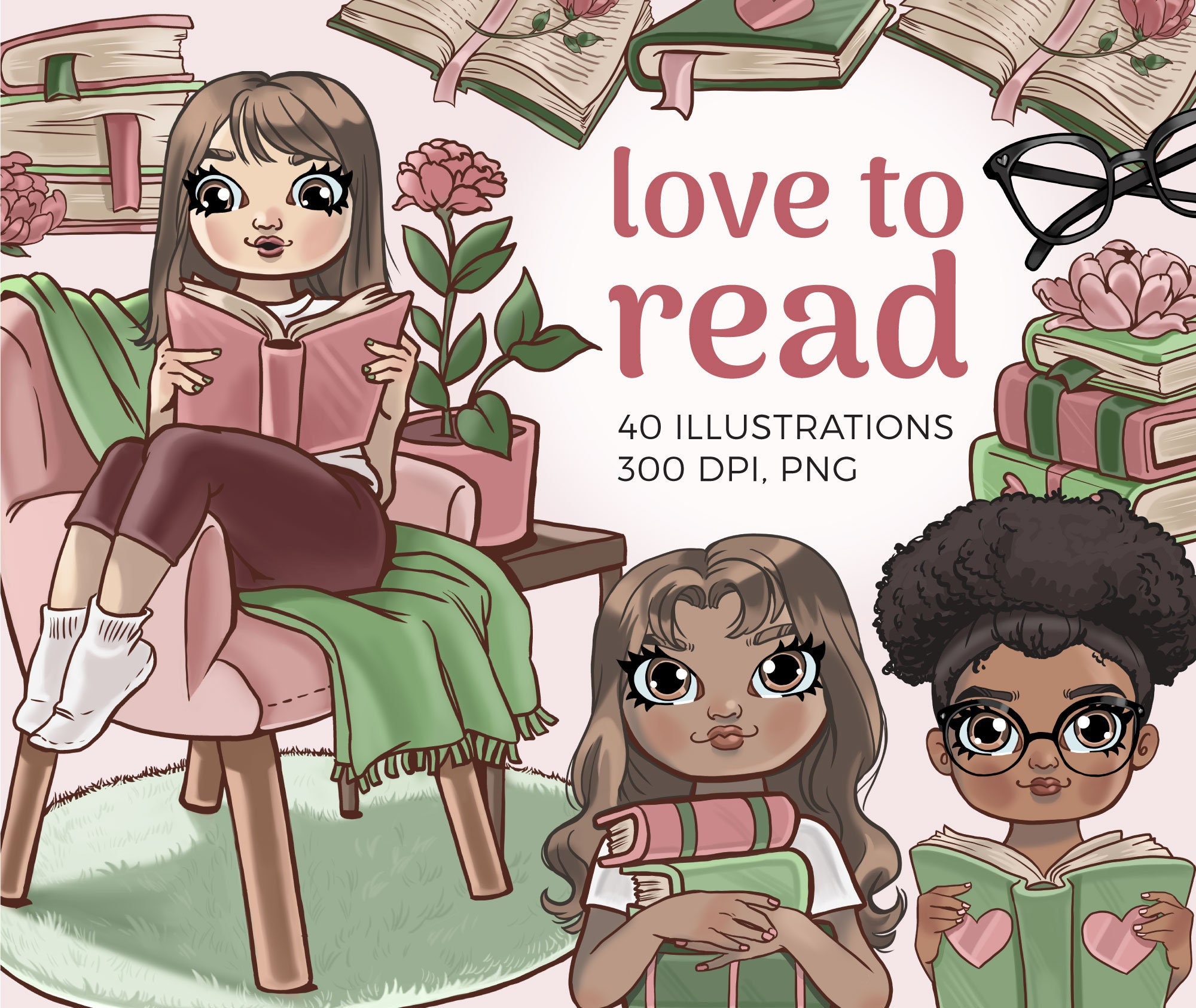 Books Planner Doll Clipart Book Lover Clipart Download Reading Fashion ...