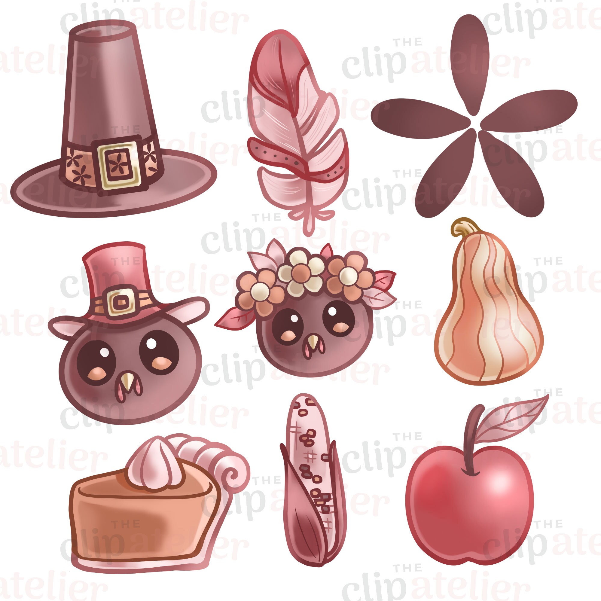 Boho Thanksgiving Clipart Images Kawaii Turkey (Download Now) - Etsy