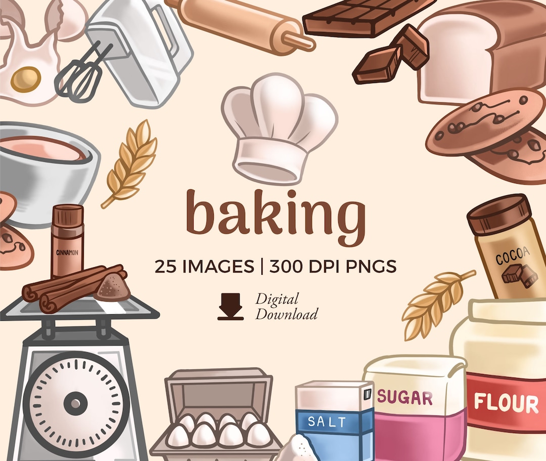 Baking Clipart Illustrations: Bakery Ingredients PNG Images (digital ...