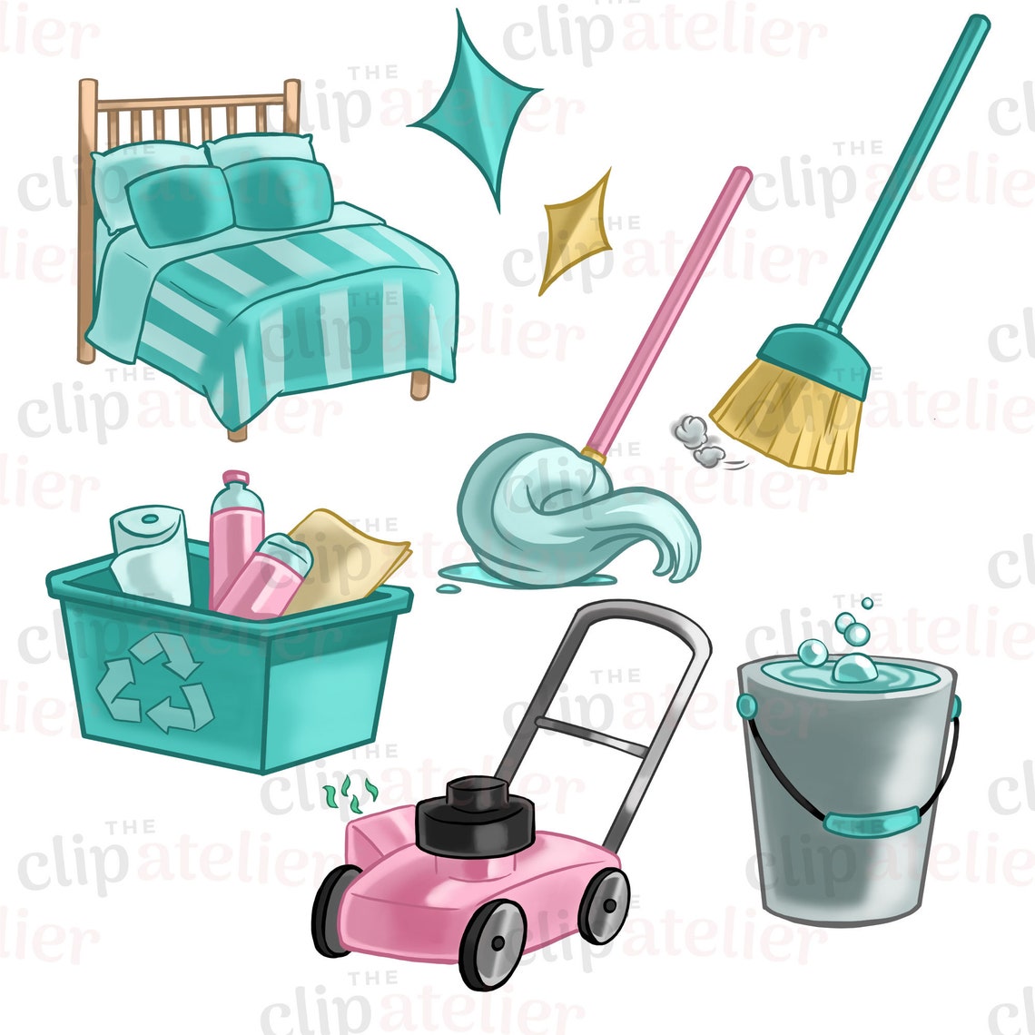 Cleaning Clipart Illustrations: Household Chores Planner PNG Graphics ...