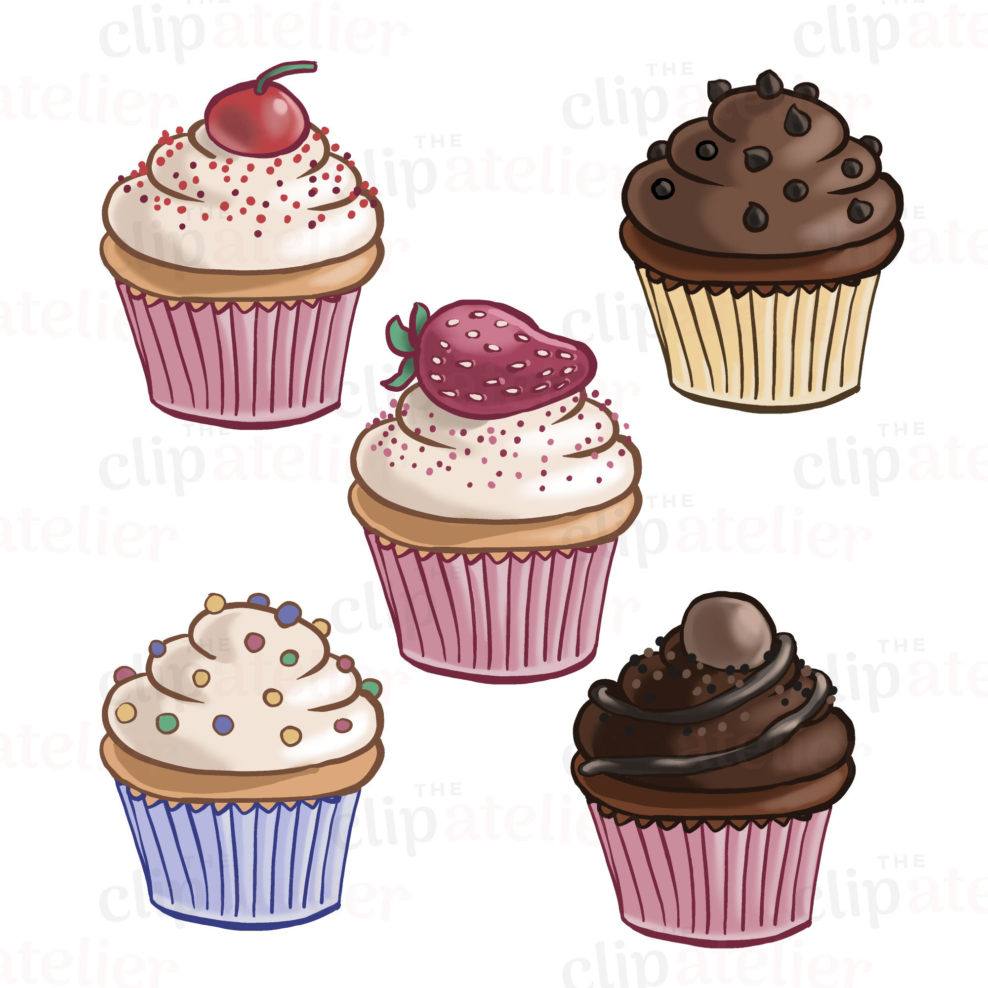 Cupcake Clipart Illustrations Sweet Treat Instant Download | Etsy