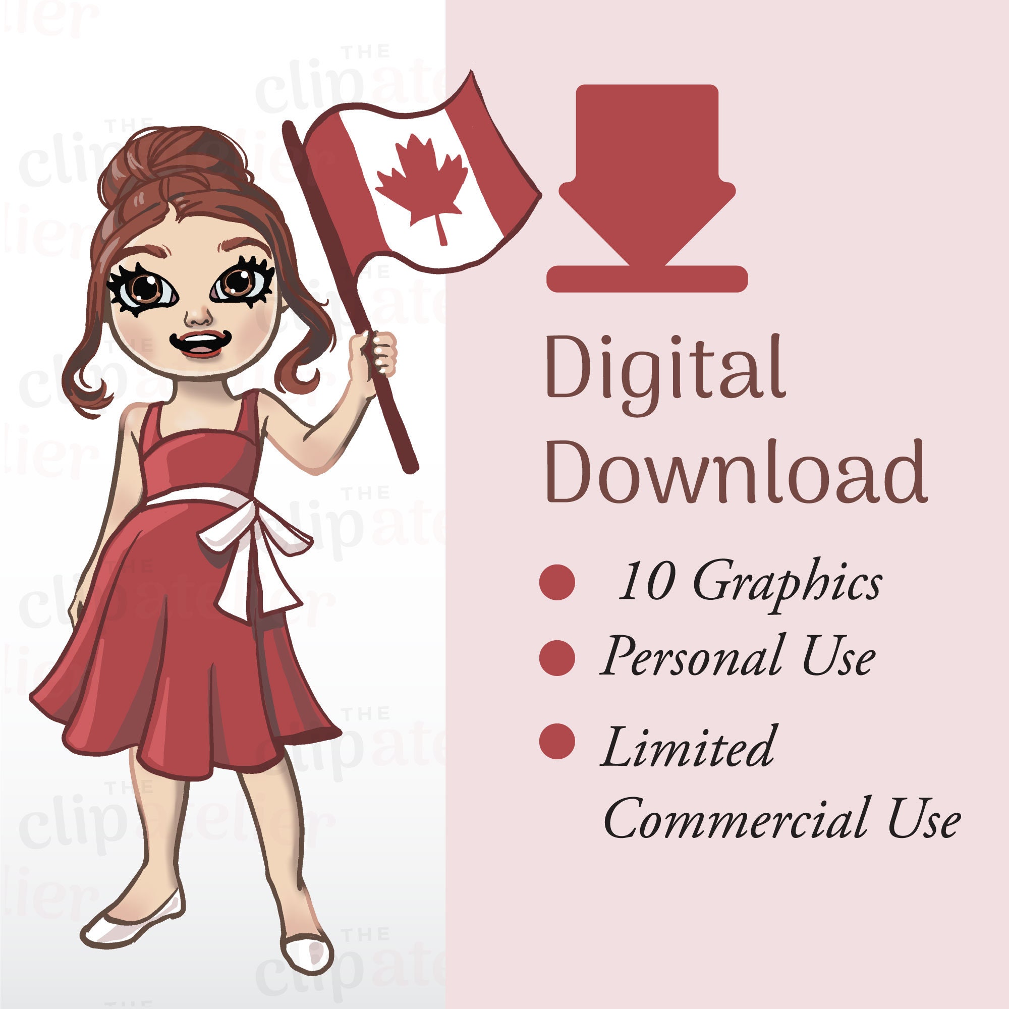 Canada Day Fashion Doll Clipart Illustration Red Dress Clipart Fashion ...