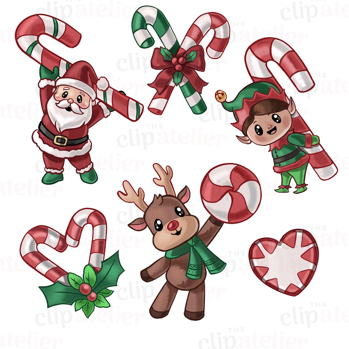 Cute Candy Cane Clipart Illustrations Festive Holiday Clip | Etsy