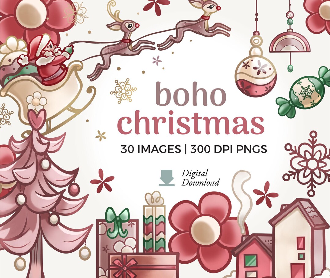 Boho Christmas Clipart: Festive PNG Illustrations (digital Download) - Etsy