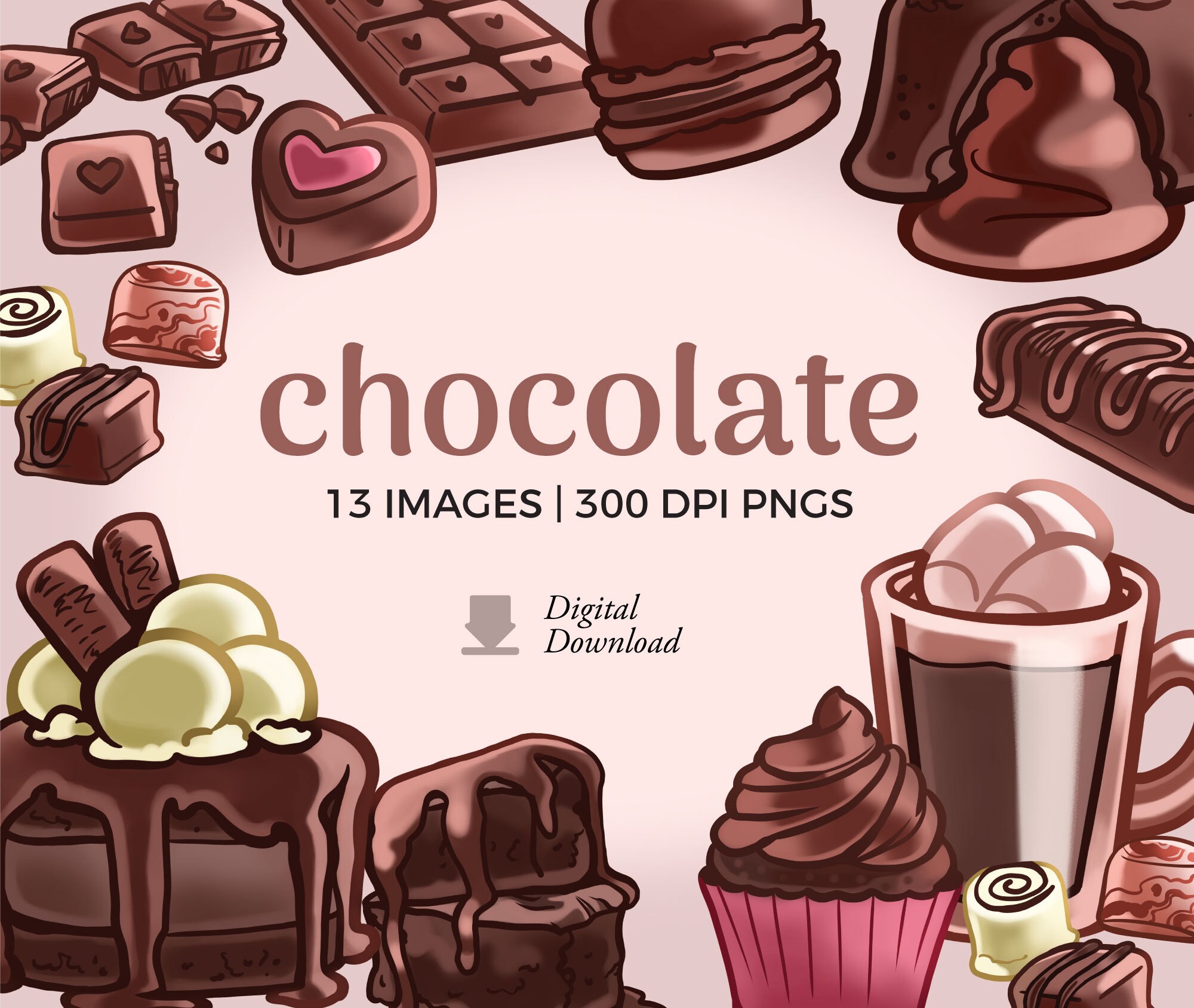 Chocolate Clipart Illustrations | Sweet Treats PNG Instant Download ...
