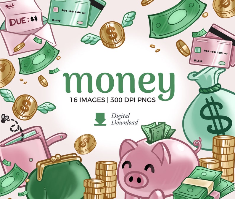 Money Clipart Illustrations: Saving and Spending, Piggy Bank, Purse ...