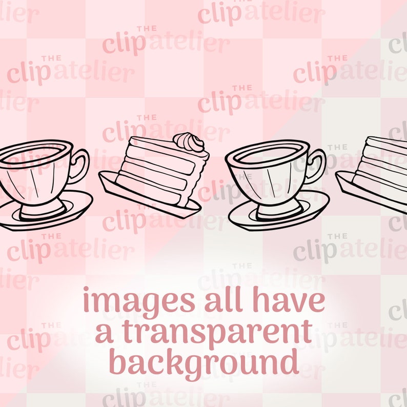 Tea Party Line Art Illustrations Afternoon Tea PNG Digital Download Tea ...