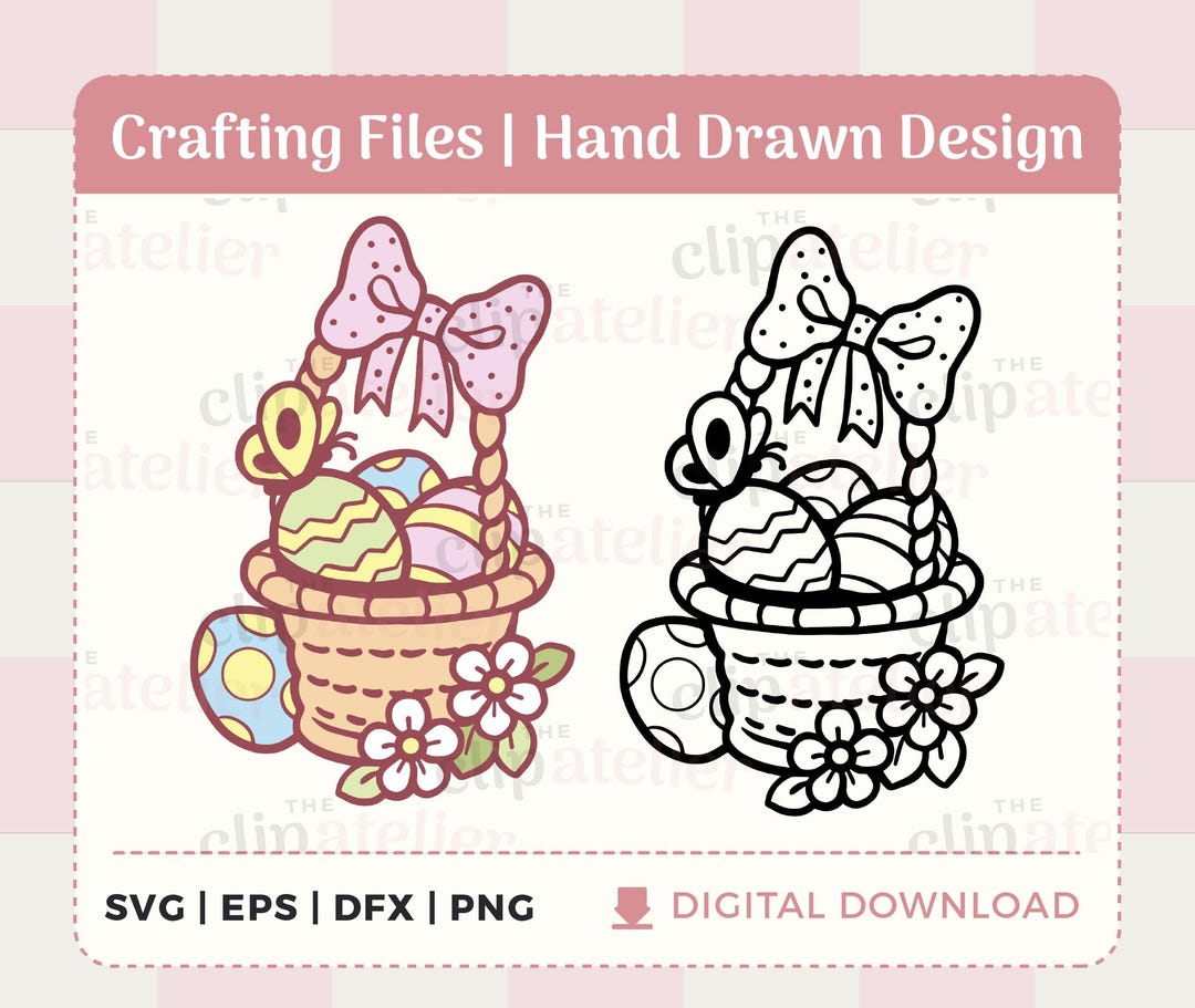 Pretty Easter Egg Basket SVG Clipart Image | Hand Drawn PNG & Vector ...