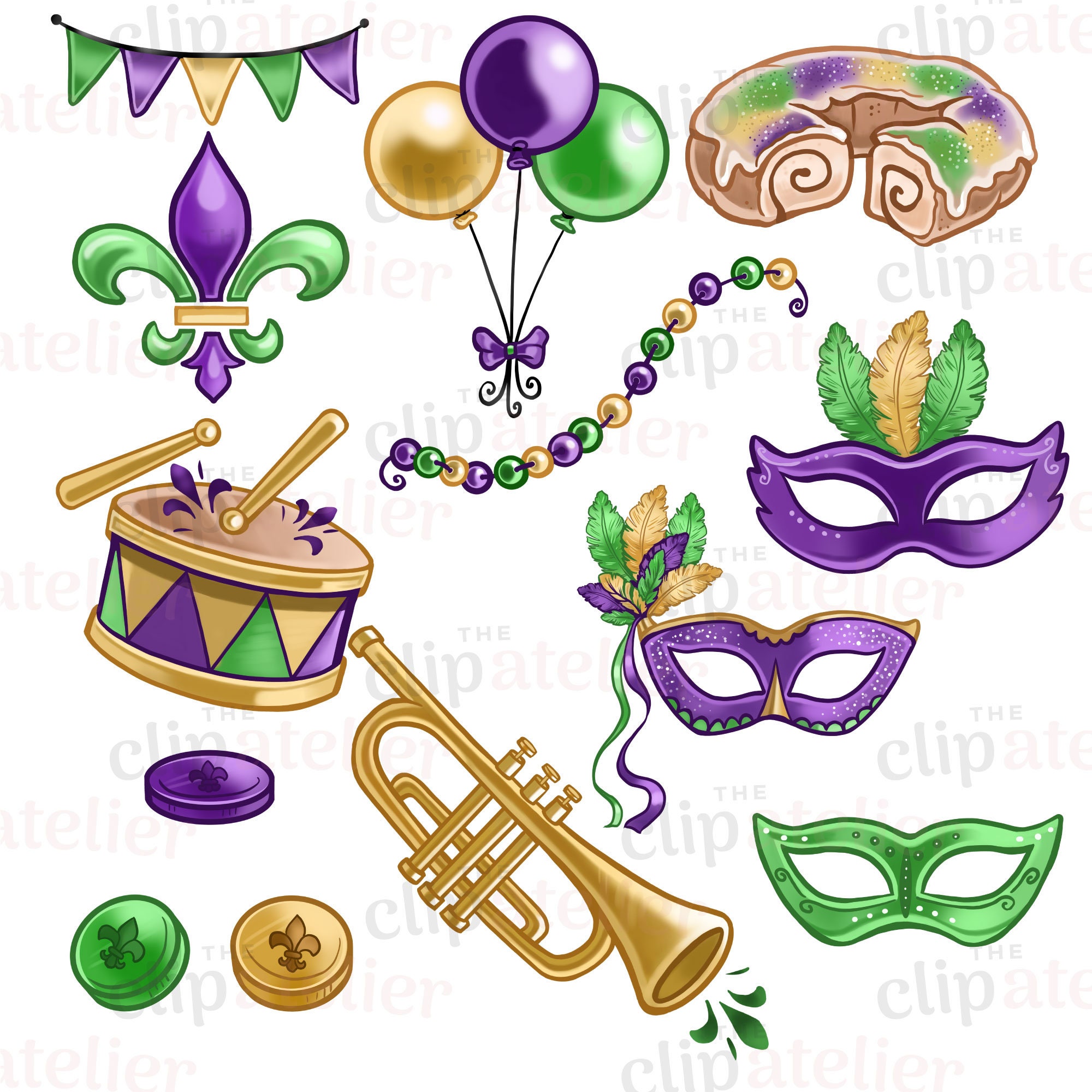 Mardi Gras Clipart: New Orleans Graphics, Masks, Beads & Fleur De Lis ...