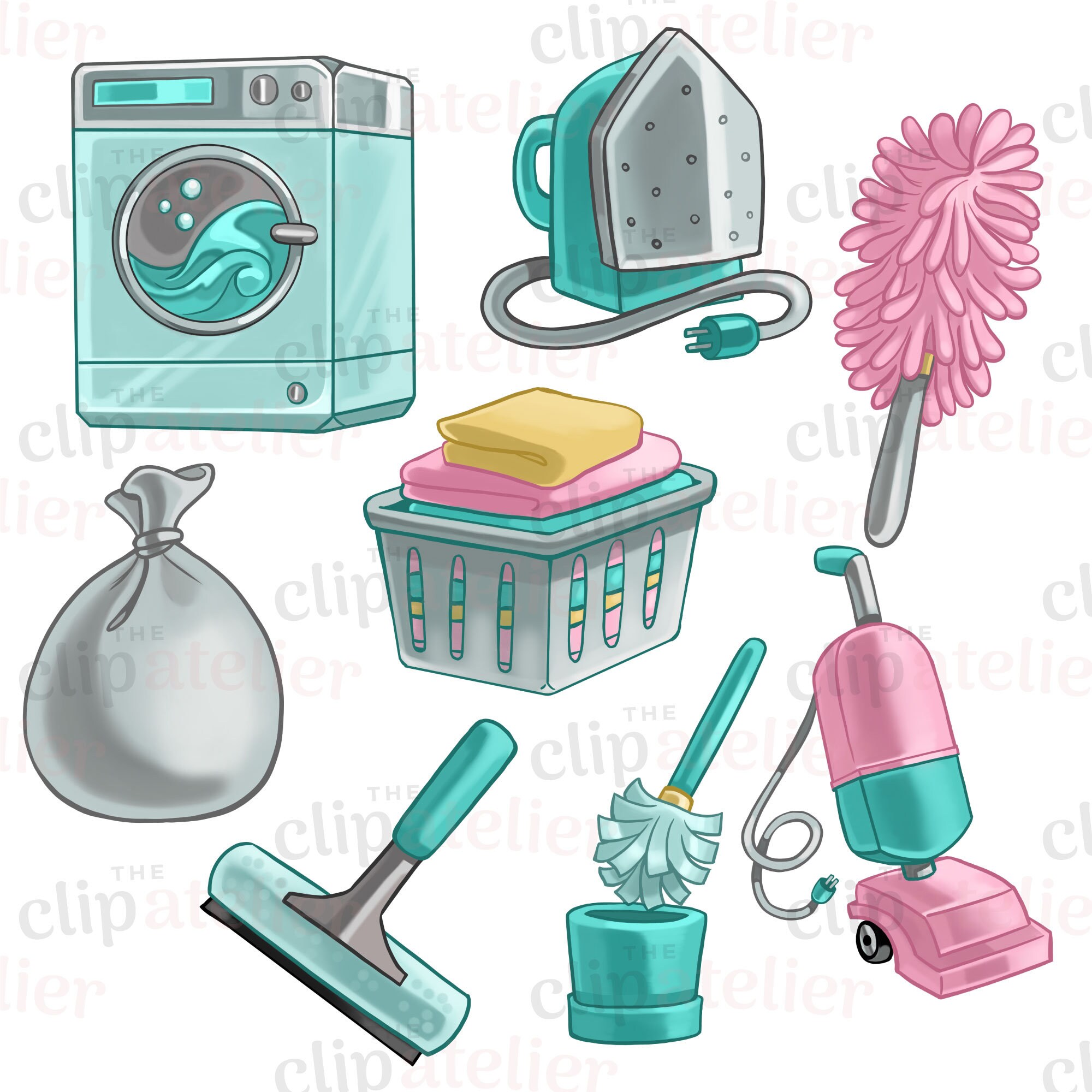 Cleaning Clipart Illustrations: Household Chores Planner PNG Graphics ...