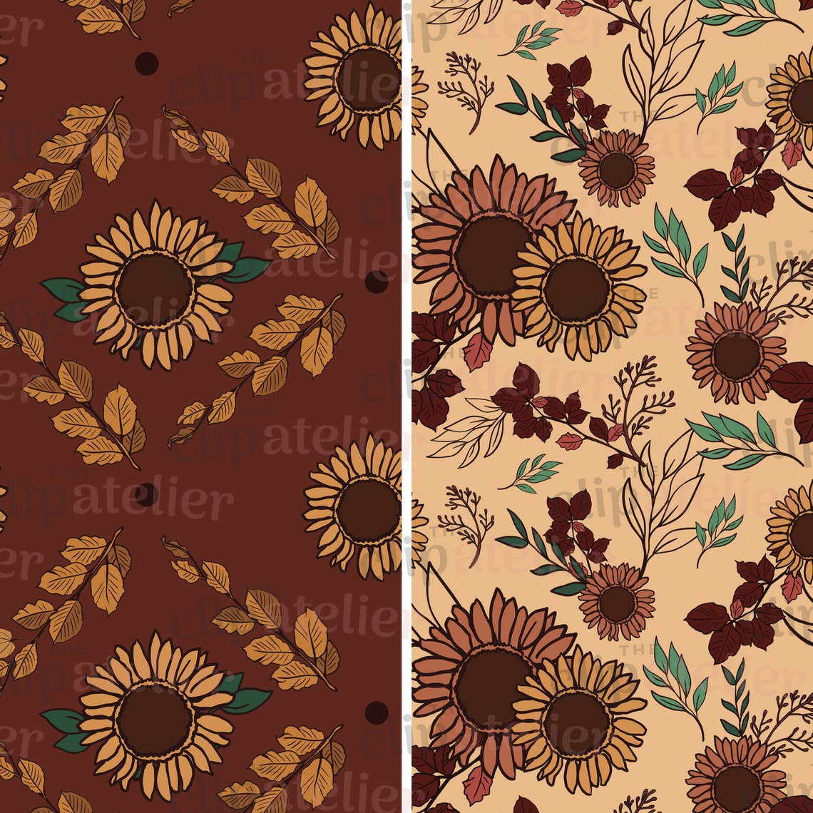 Autumn Seamless Patterns Fall Digital Paper Pack Sunflower Patterns ...