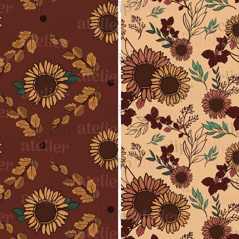Autumn Seamless Patterns | Fall Digital Paper Pack | Sunflower Patterns ...
