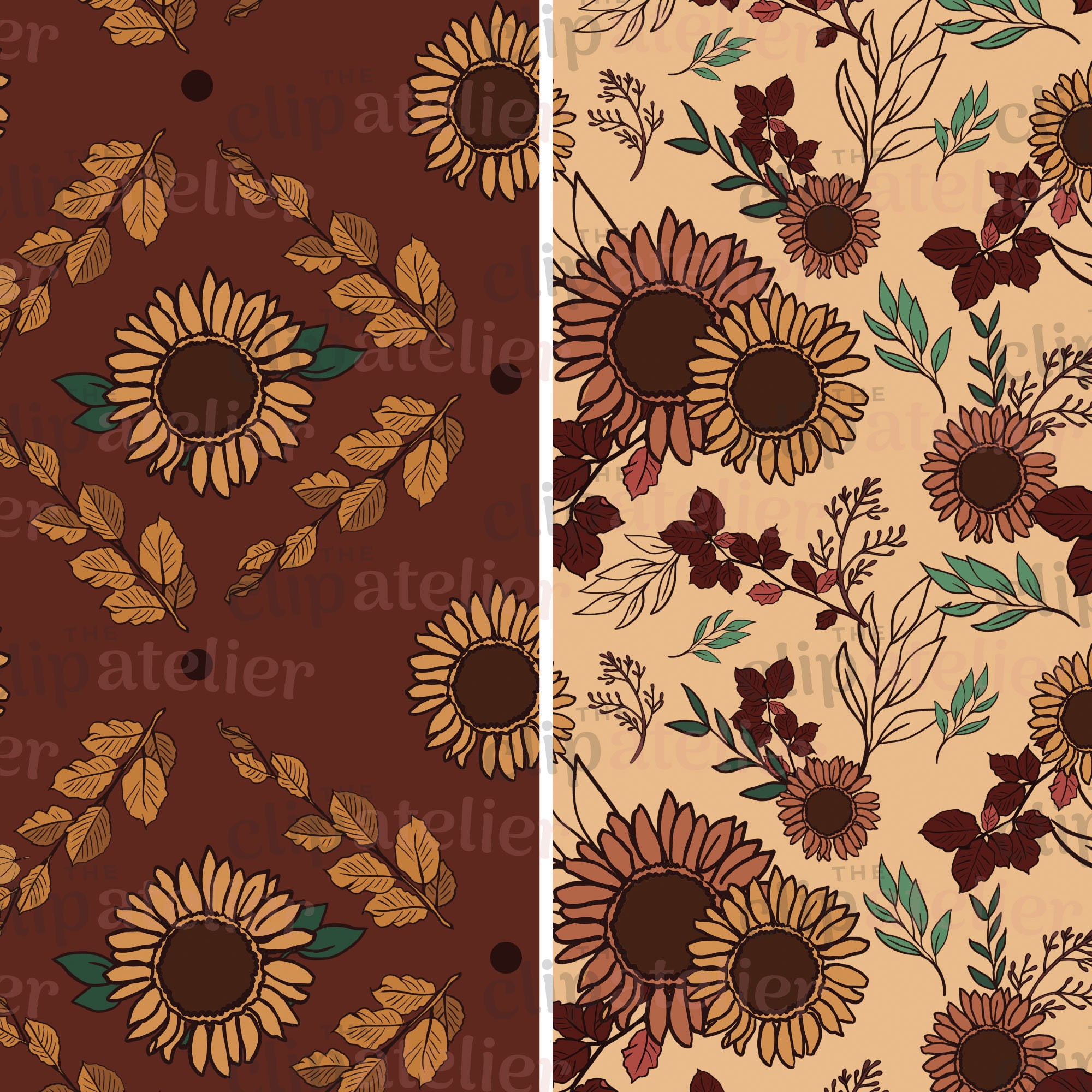 Autumn Seamless Patterns | Fall Digital Paper Pack | Sunflower Patterns ...