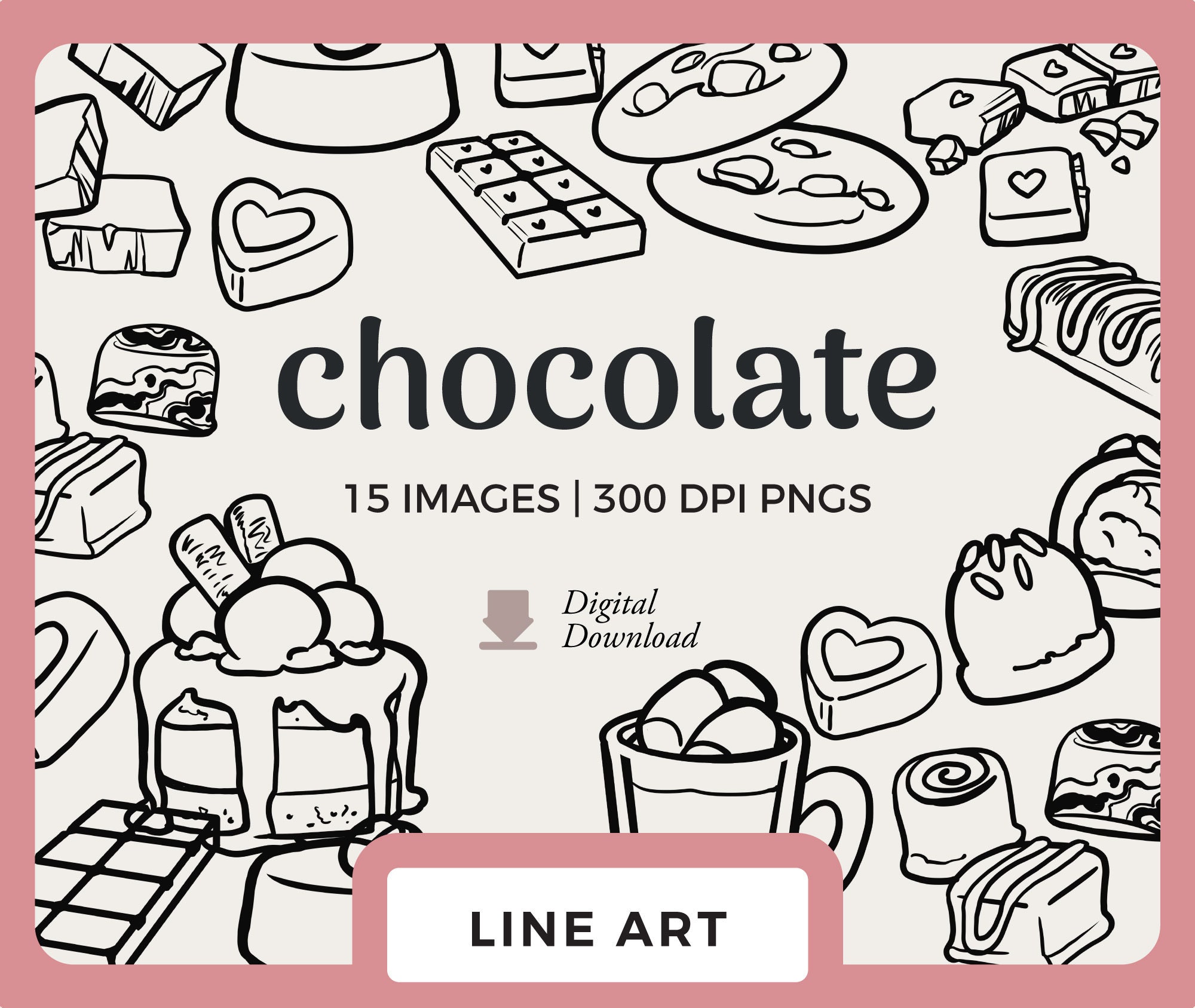 Chocolate Line Art | Hand-drawn Clipart Images | Digital Stamps and ...