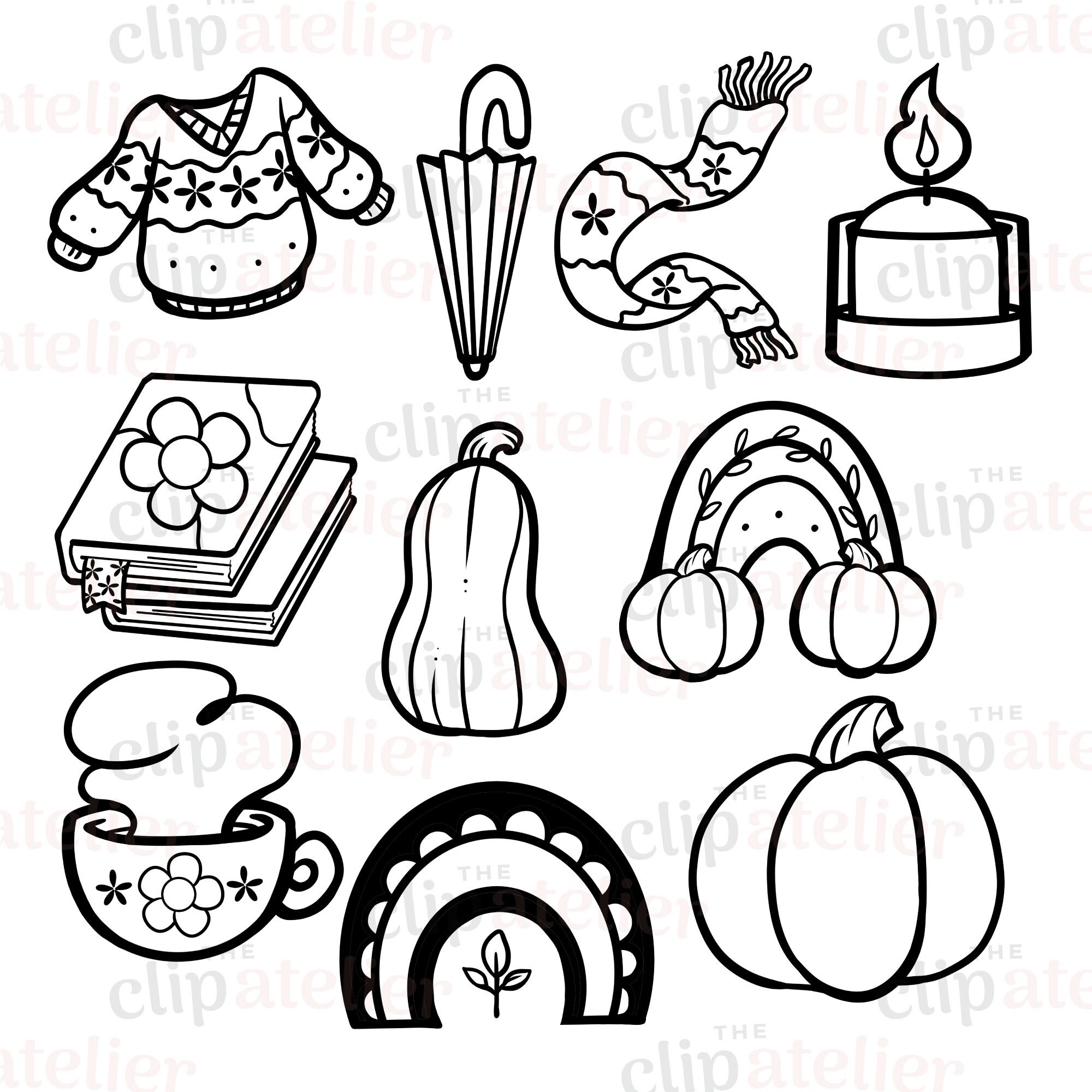 Boho Fall Line Art | Hand-drawn Clipart Images | Bohemian Digital Stamp ...