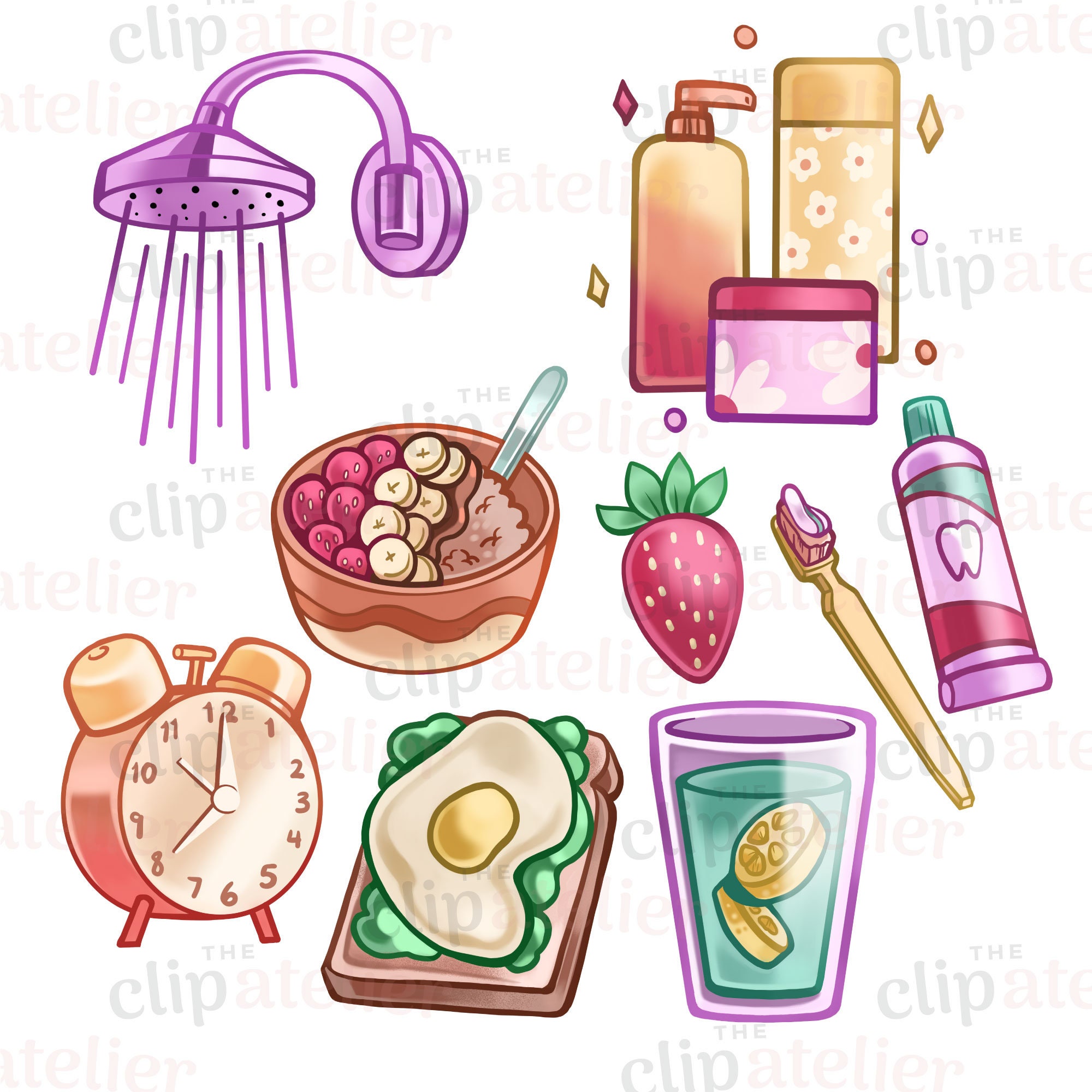 Morning Routine Clipart: Daily Planner Graphics (PNG Digital Download ...
