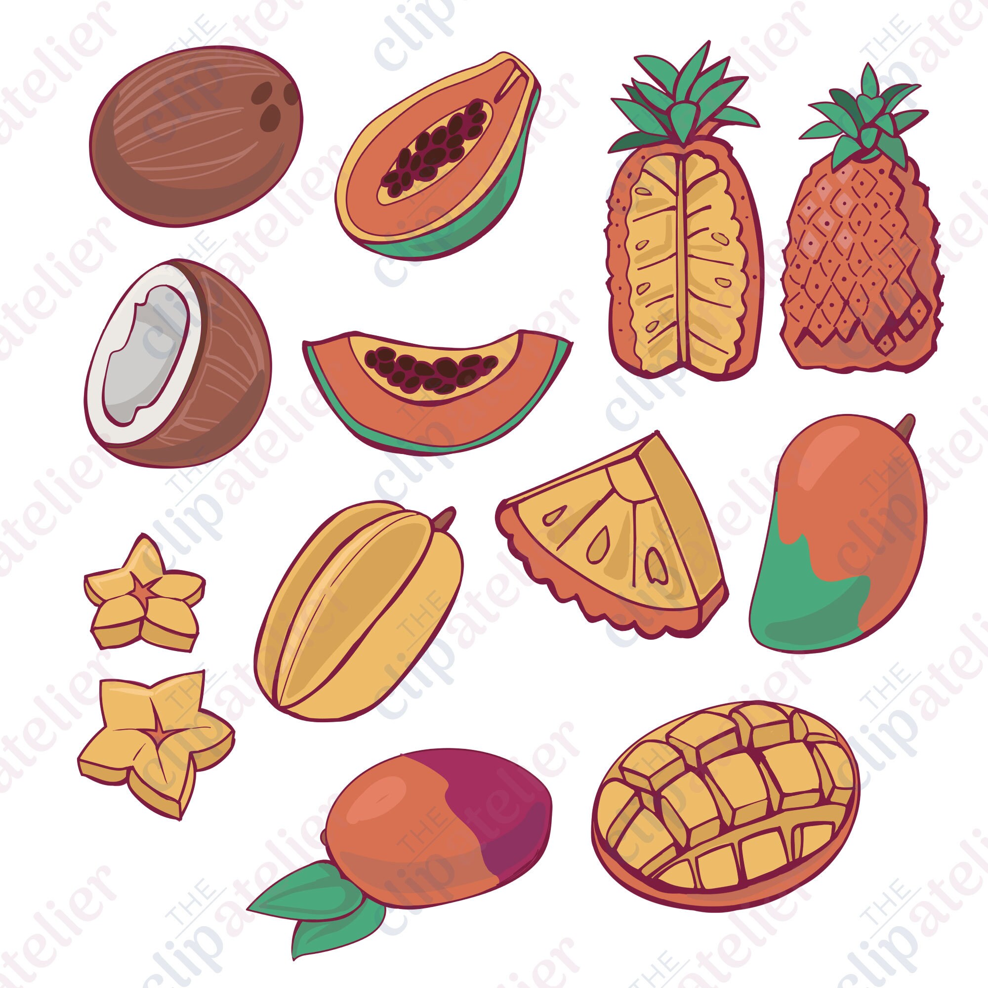 Tropical Fruit Clipart Illustrations Summer Fruit PNG Download Mango ...