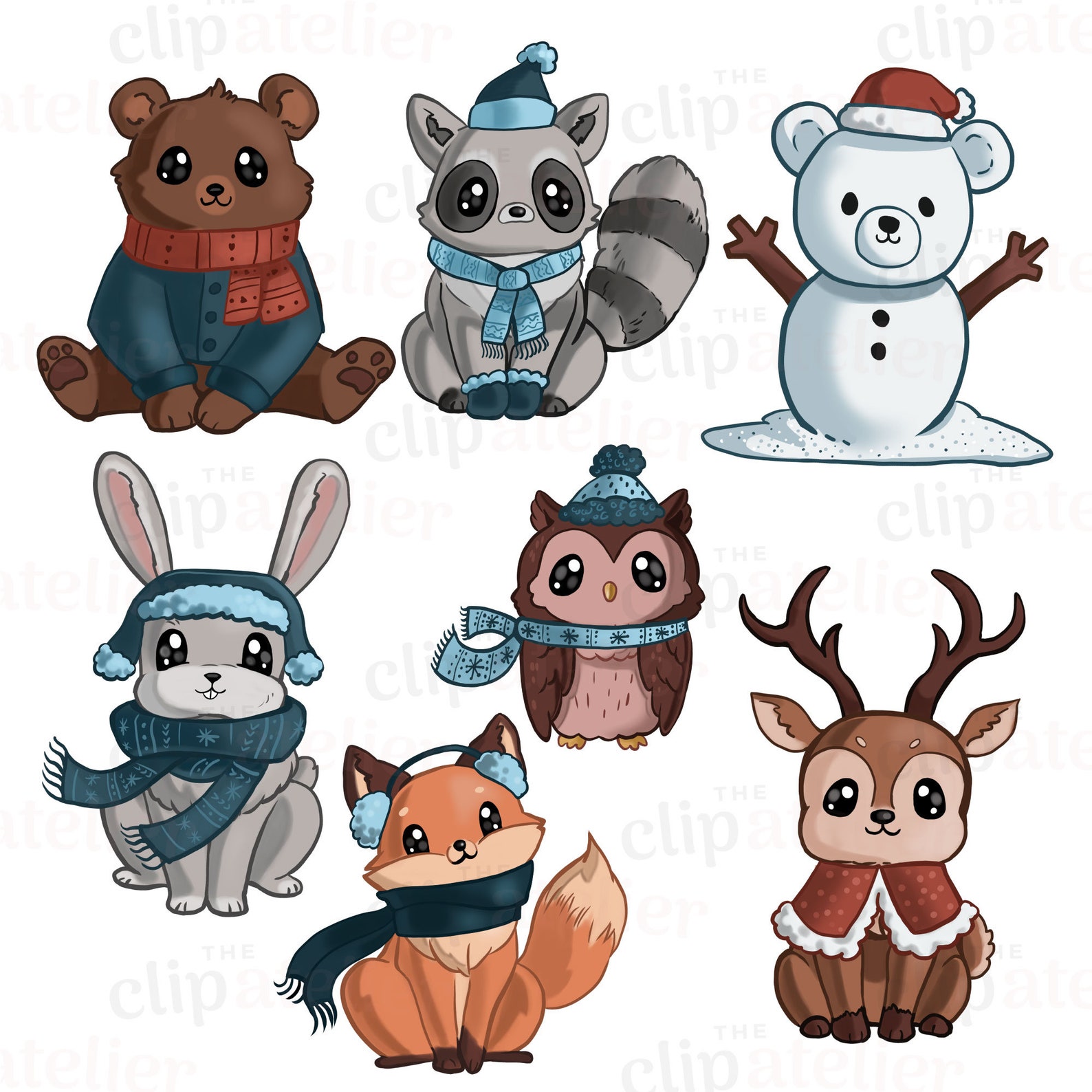 Winter Forest Animals Clipart Illustrations Snowy Woodland Clip Art ...