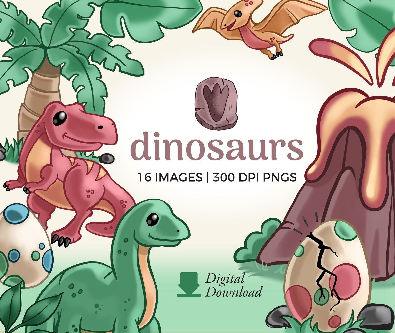 Dinosaur Clipart Illustrations Cute Dinosaurs Clip Art Instant Download ...