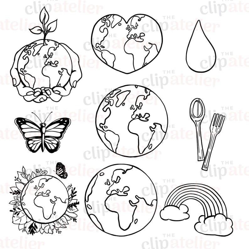 Earth Day Line Art | Reduce, Reuse, Recycle Line Art Collection ...