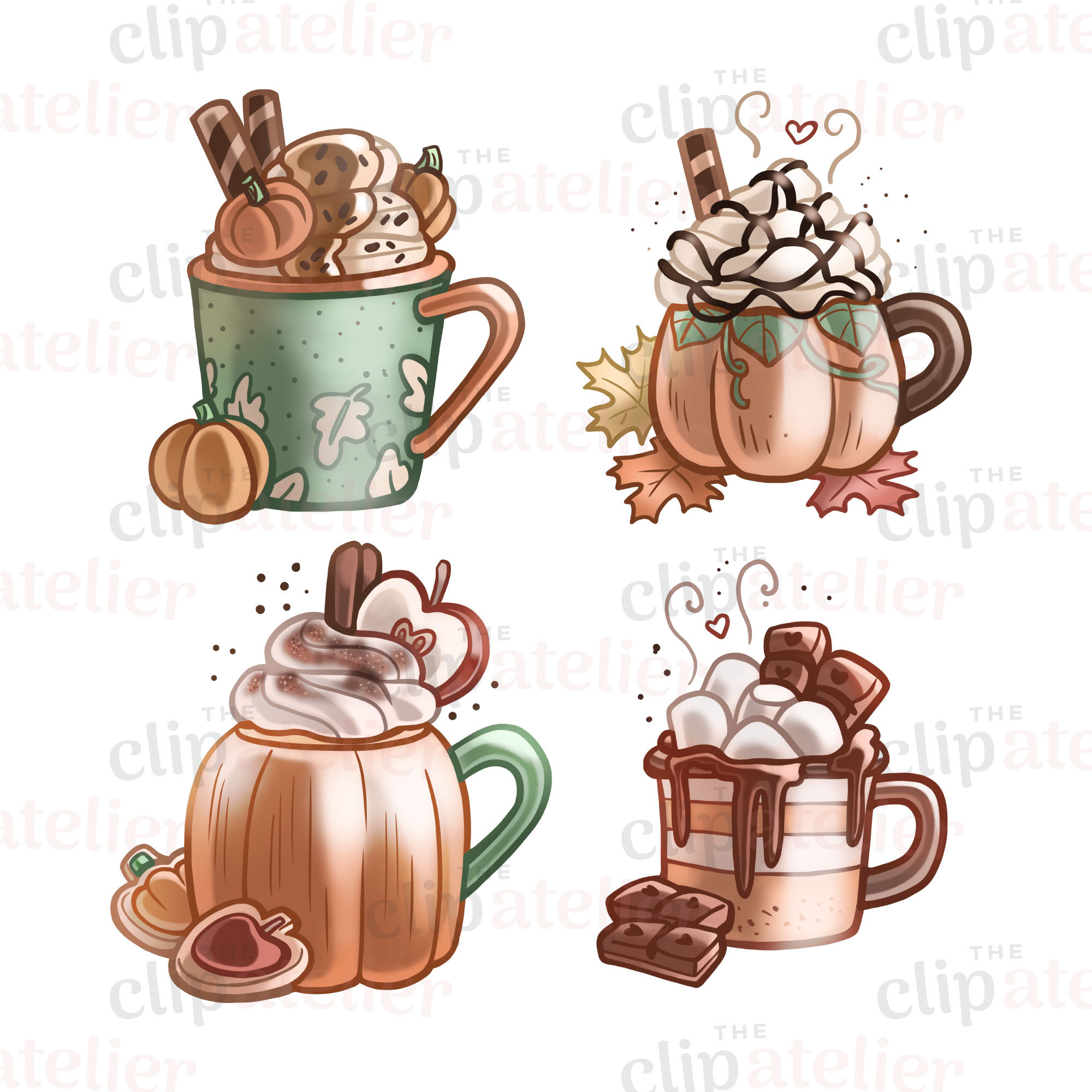 Fall Drinks Clipart Illustrations Autumn Coffee PNG Instant Download ...