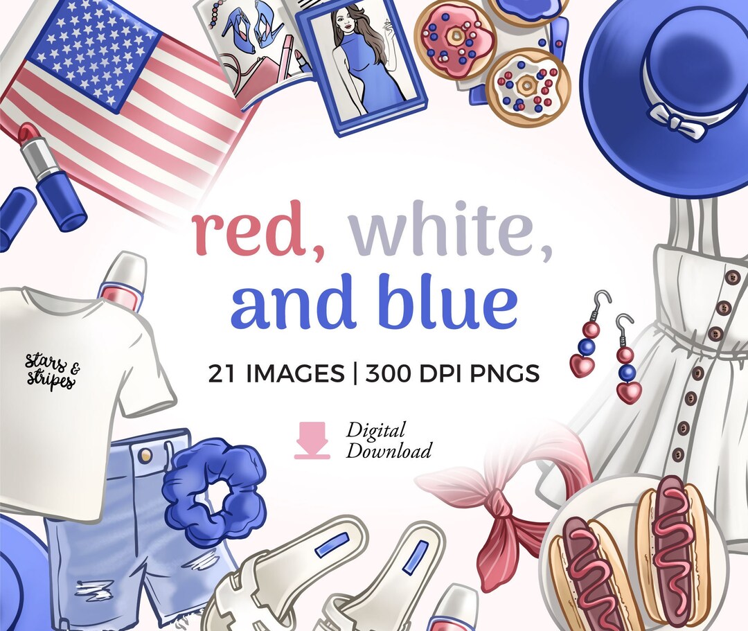 Fourth of July Fashion Clipart Illustrations | Red, White and Blue Flat ...