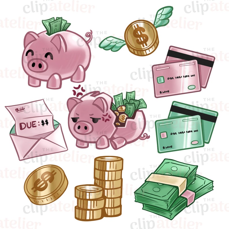 Money Clipart Illustrations Saving and Spending PNG Download - Etsy