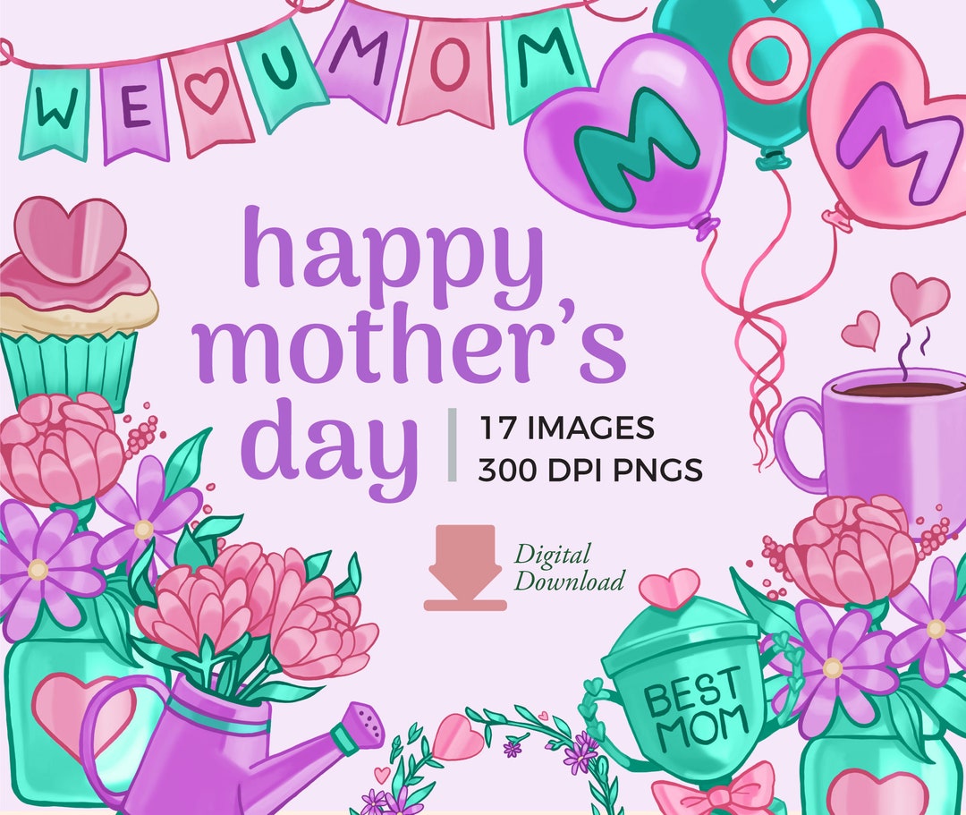 Mom's Day Clipart Illustrations | Floral Wreath PNG Download ...