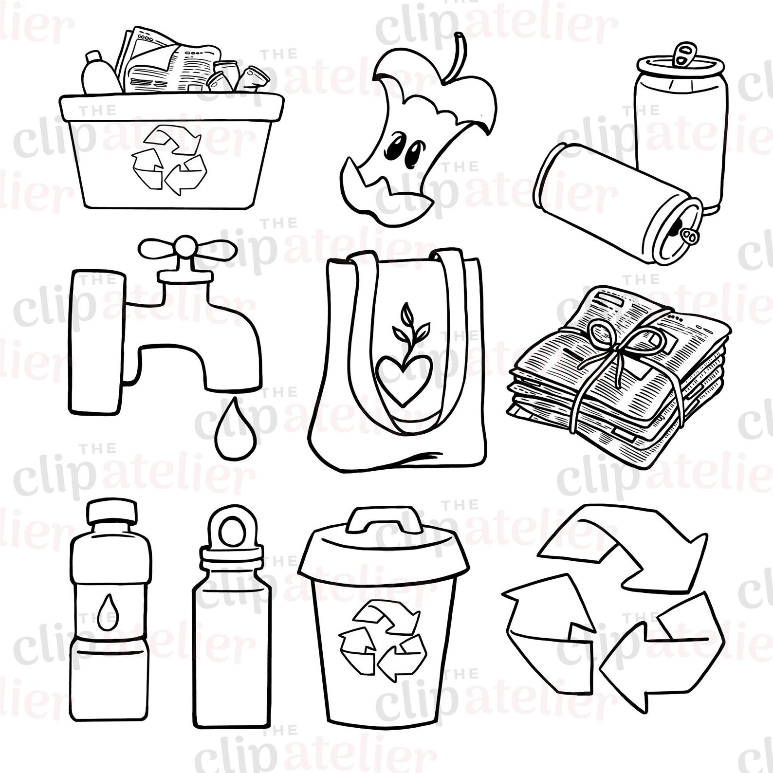 Earth Day Line Art | Reduce, Reuse, Recycle Line Art Collection ...