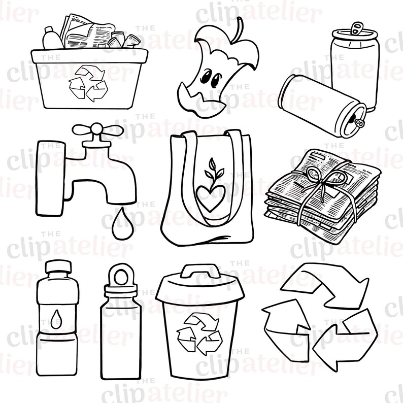 Earth Day Line Art | Reduce, Reuse, Recycle Line Art Collection ...